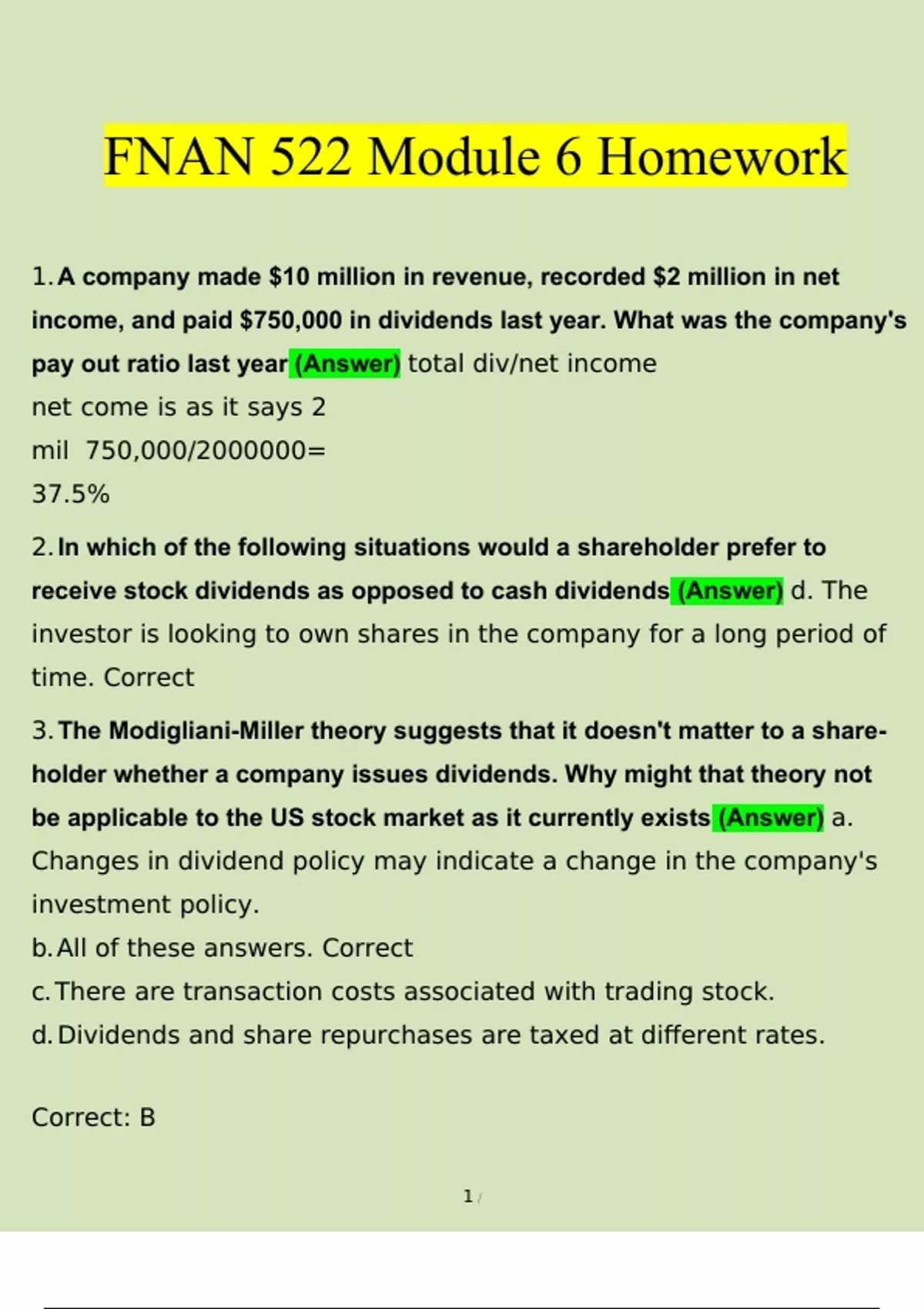 FNAN 522 Module 6 Homework Questions & Answers(2023) | 100% Verified ...