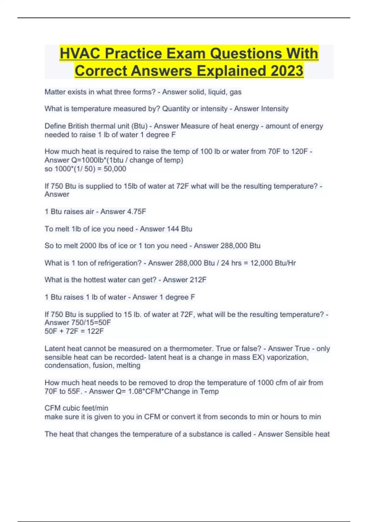 HVAC Practice Exam Questions With Correct Answers Explained 2023 - Hvac ...