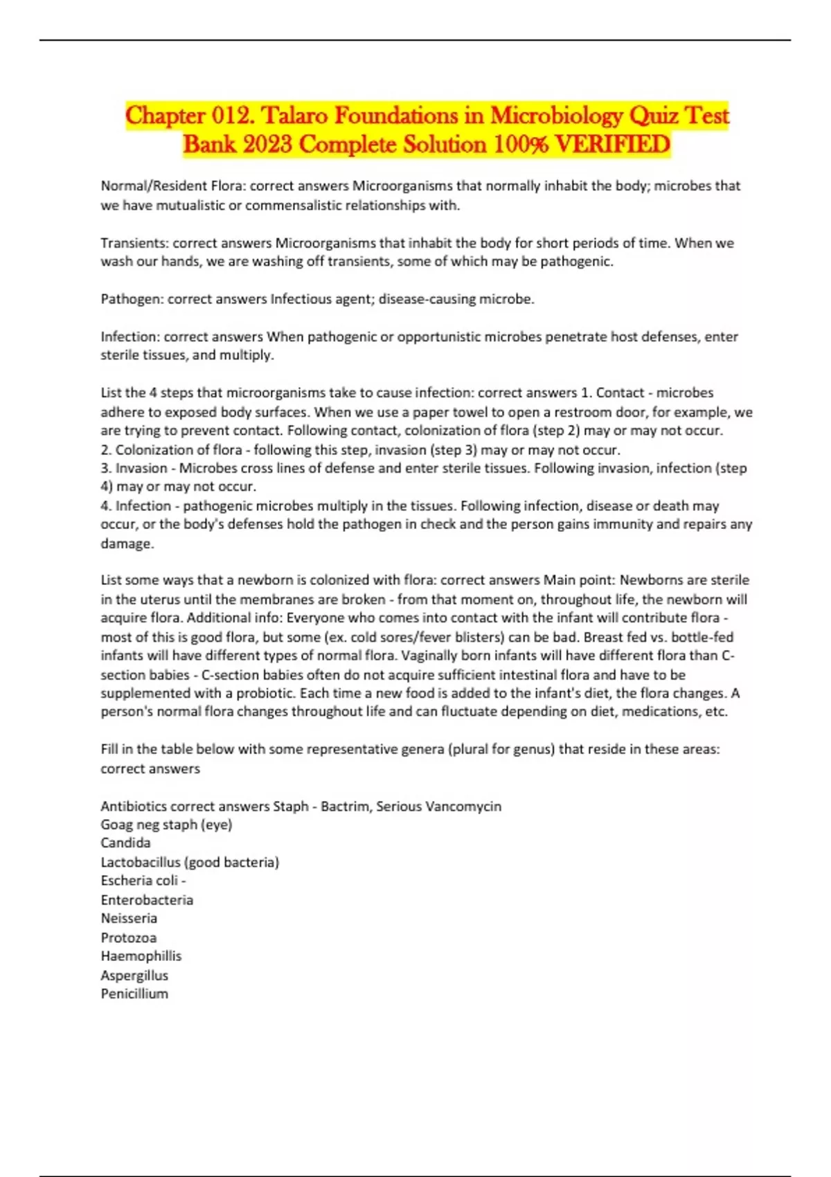 Chapter 012. Talaro Foundations in Microbiology Quiz Test Bank 2023 ...