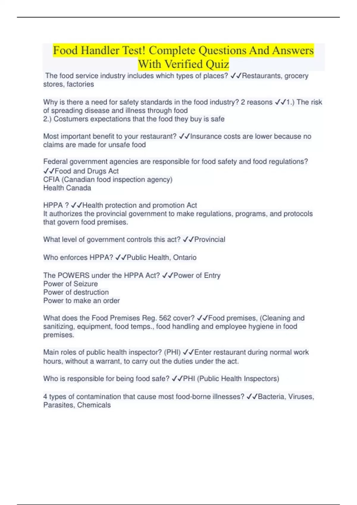 Food Handlers & Food Safety Complete Package With Full Course Exam 2023 ...