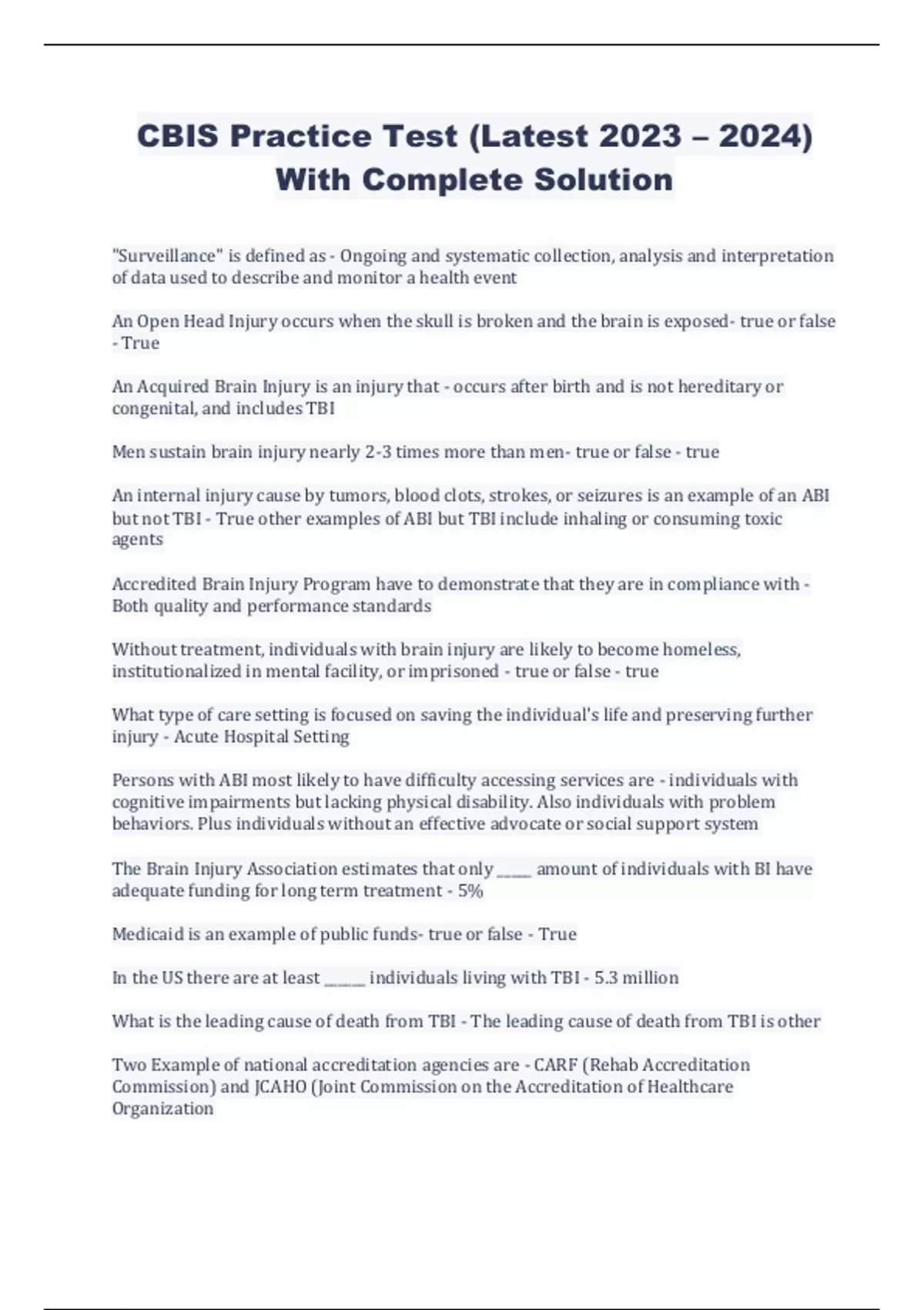 CBIS Practice Test (Latest 2023 – 2024) With Complete Solution - CBIS ...