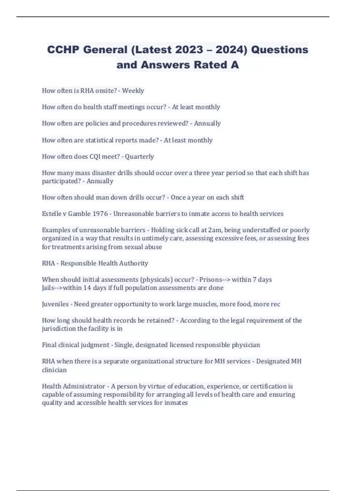 CCHP General (Latest 2023 – 2024) Questions and Answers Rated A - CCHP ...