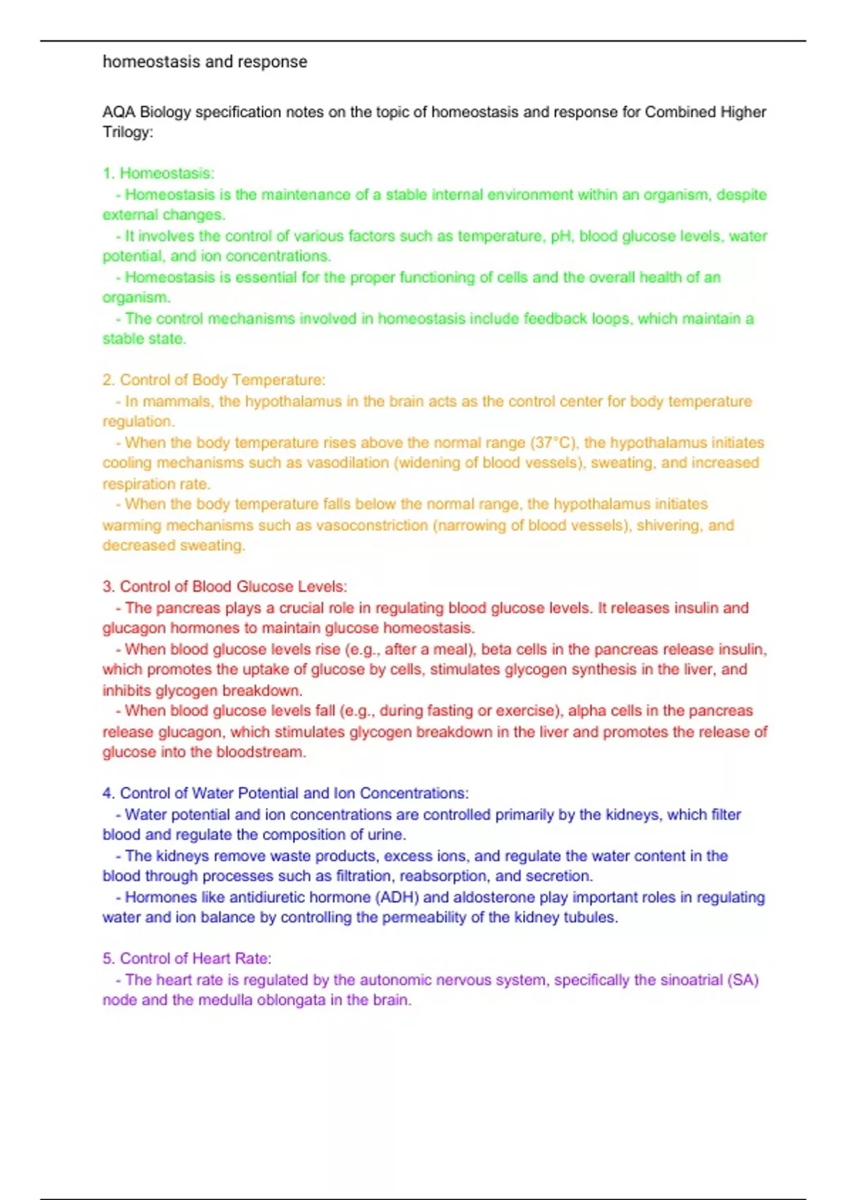 Last-Minute Revision Guide: Homeostasis and Response in AQA Biology ...