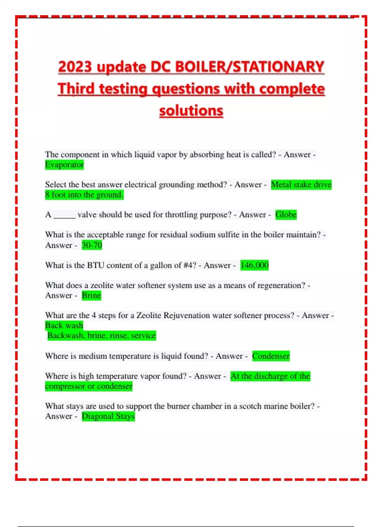 2023 update DC BOILER/STATIONARY Third testing questions with complete ...