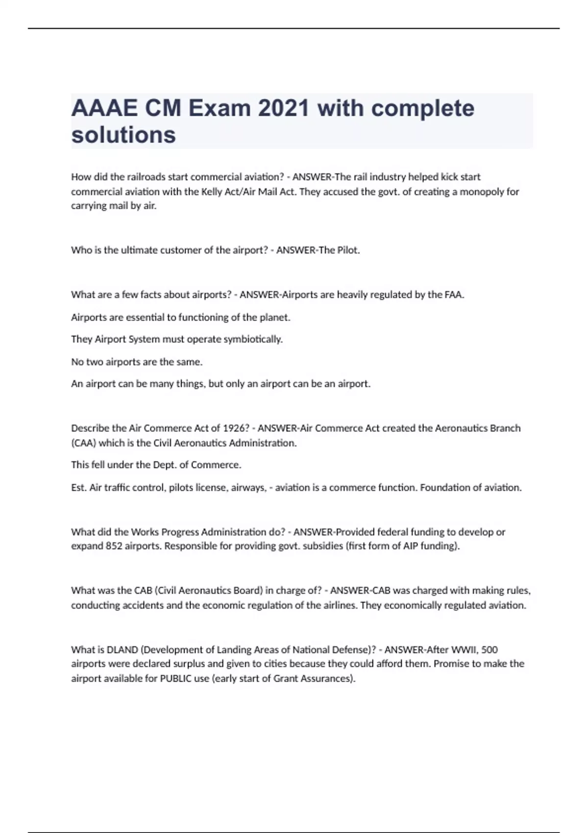 AAAE CM Exam 2021 with complete solutions - AAAE CM - Stuvia US