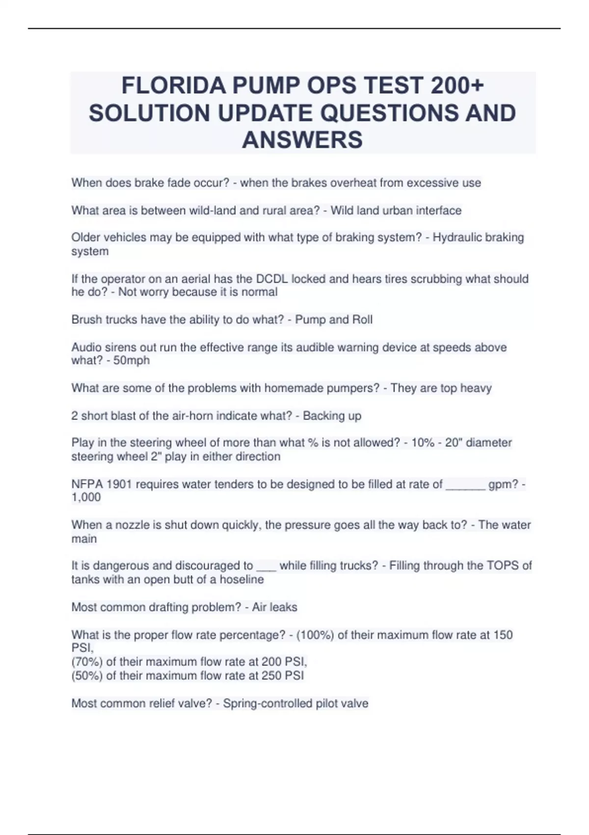 FLORIDA PUMP OPS TEST 200+ SOLUTION UPDATE QUESTIONS AND ANSWERS ...