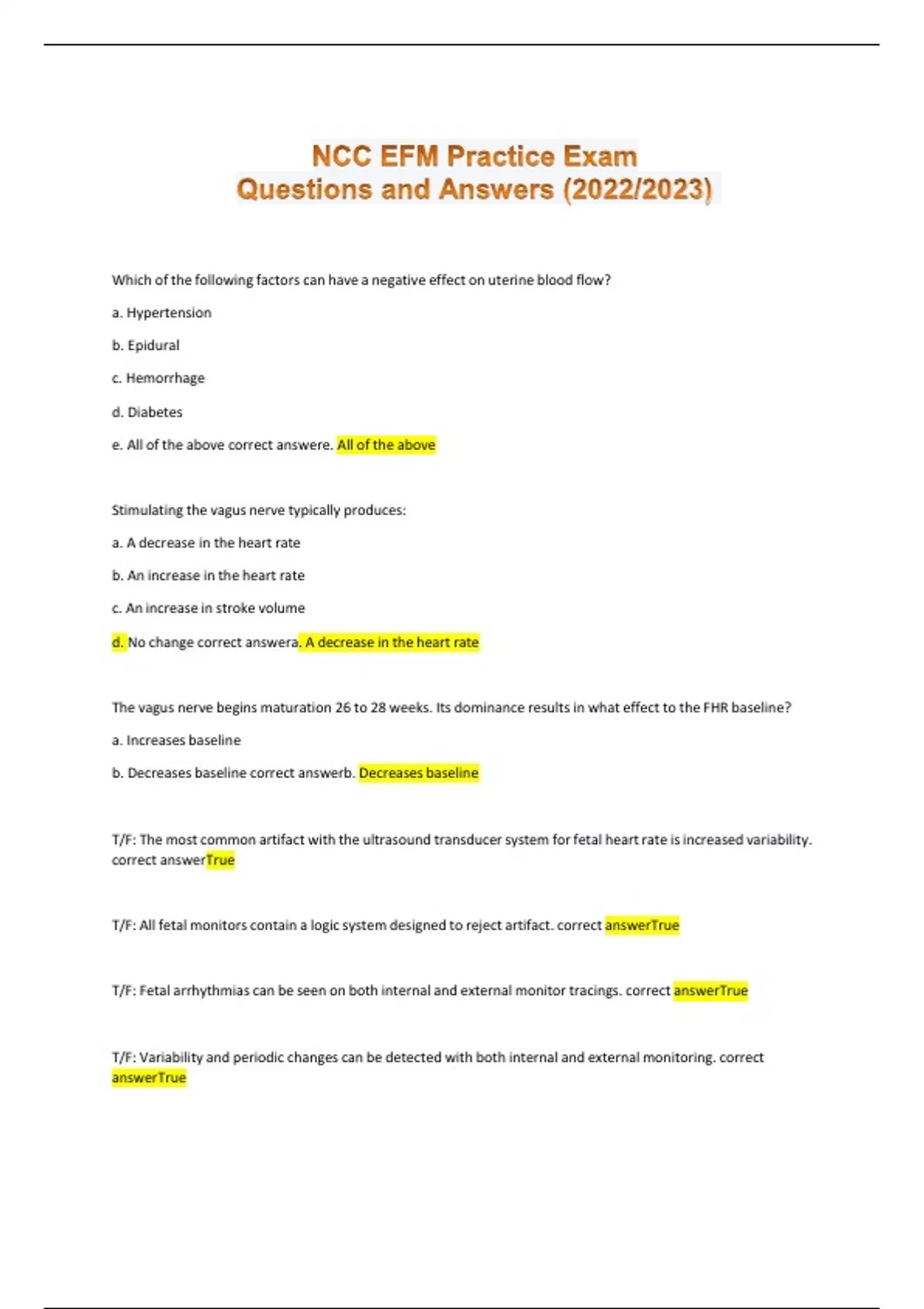 NCC EFM practice Exam Questions and Answers () (Verified Answers) - NCC ...