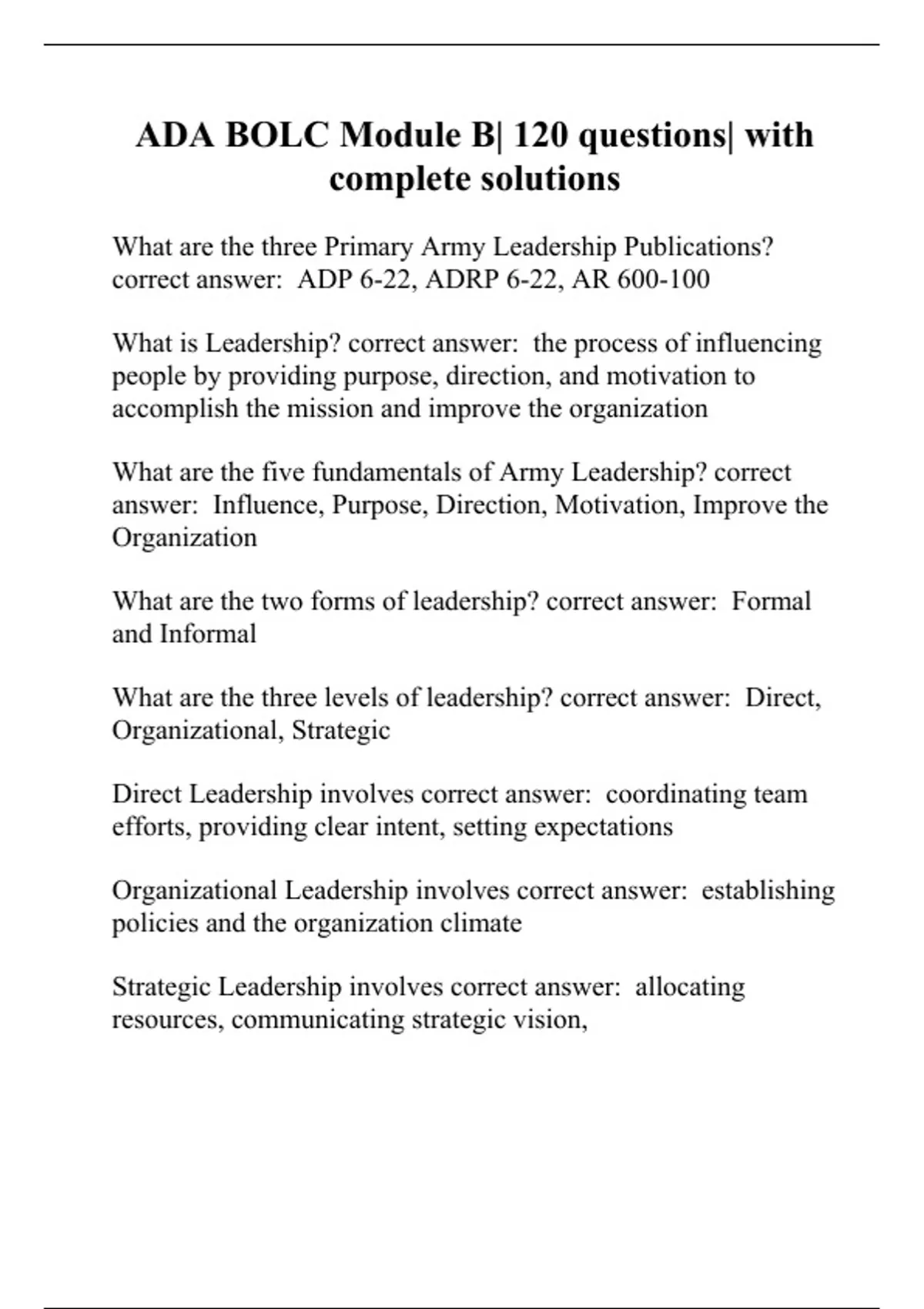 ADA BOLC Module B| 120 questions| with complete solutions - ADA BOLC ...