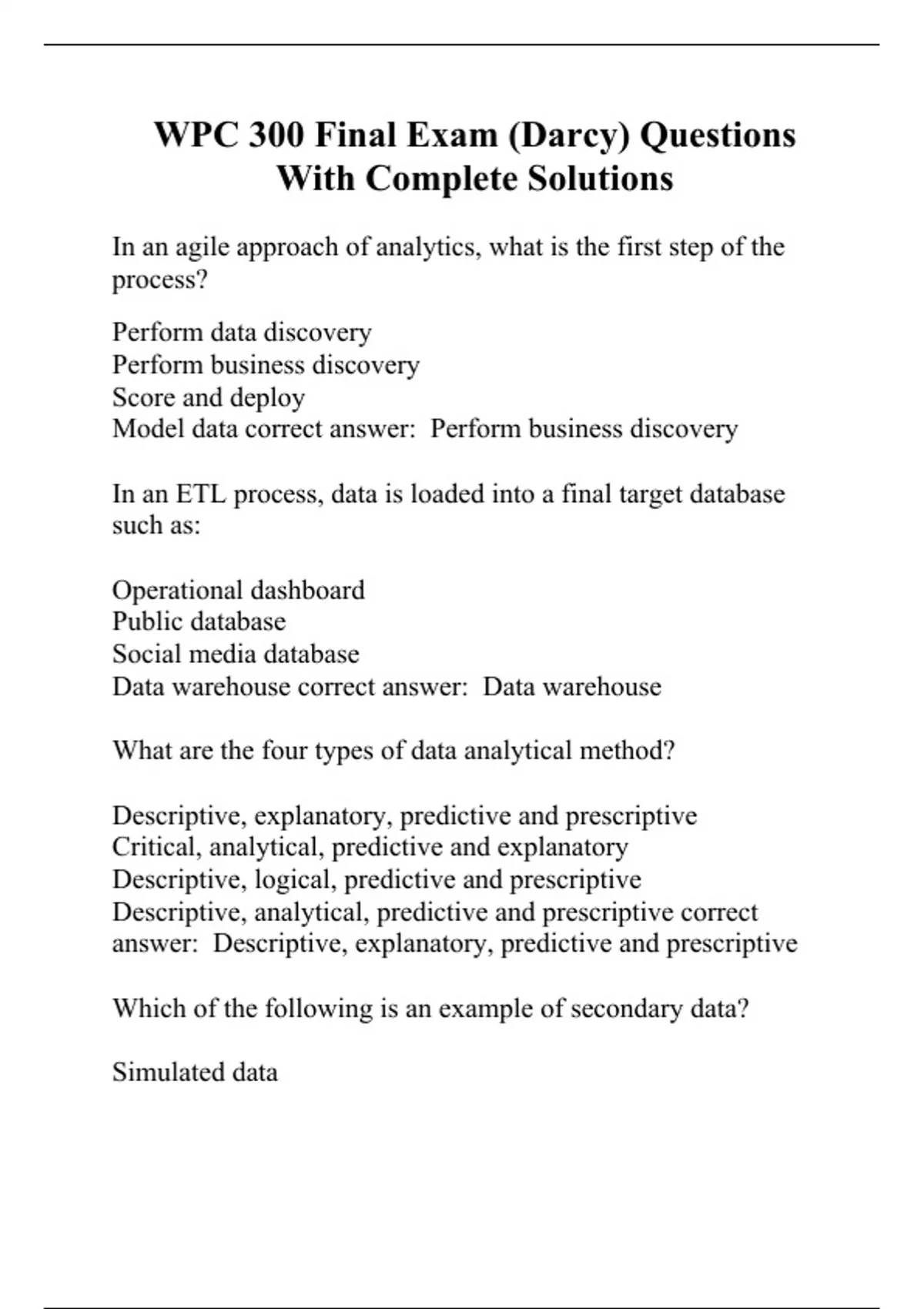 WPC 300 Final Exam (Darcy) Questions With Complete Solutions - WPC 300 - Stuvia US