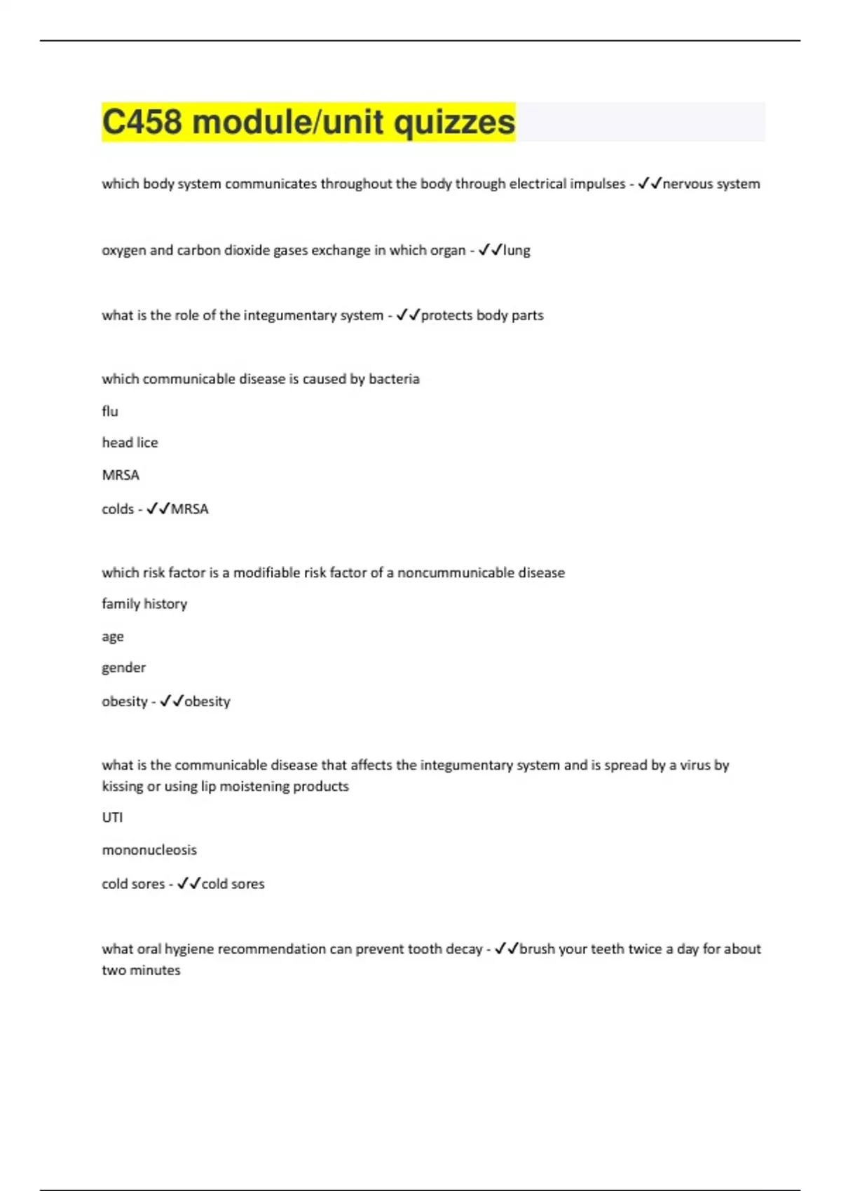 C458 module/unit quizzes| Questions With 100% Correct Answers | Verified - C458 module/unit ...