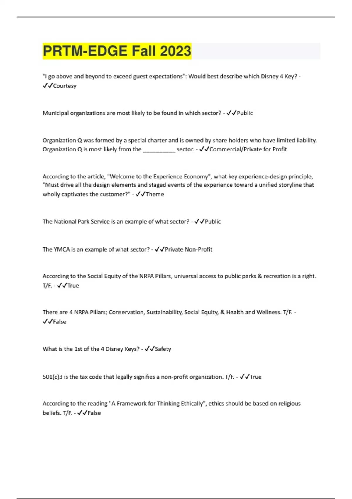 PRTM-EDGE Fall 2023| Questions With 100% Correct Answers | Verified ...