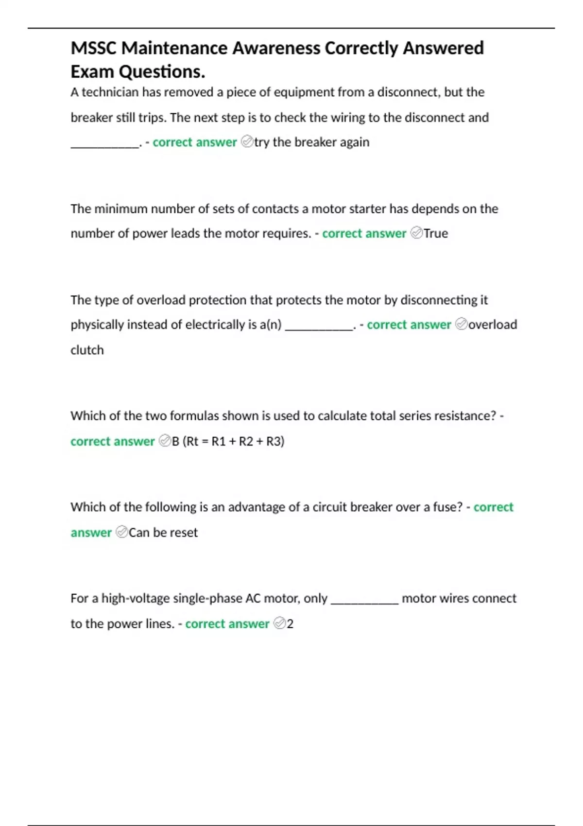 MSSC Maintenance Awareness Exam - Stuvia US