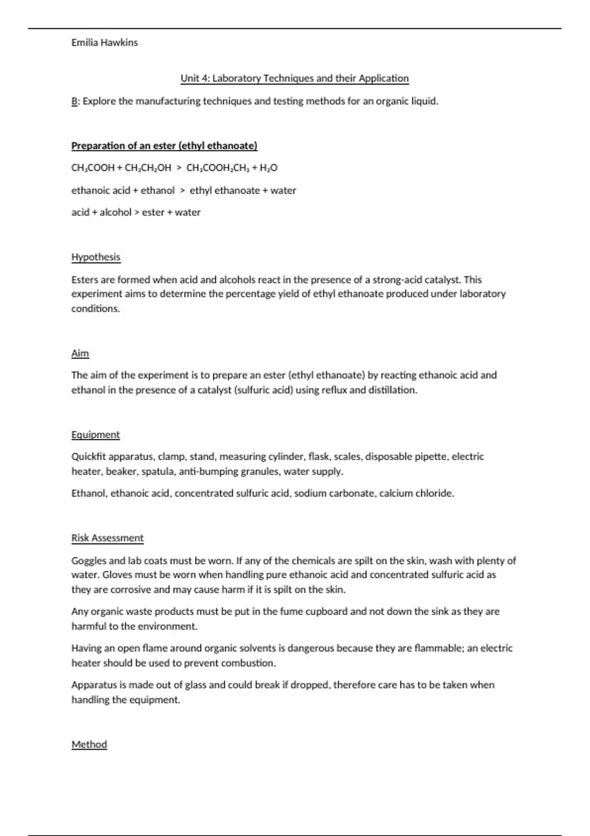Btec Applied Science Unit 4 Learning Aim B Unit 4 Laboratory Techniques And Their