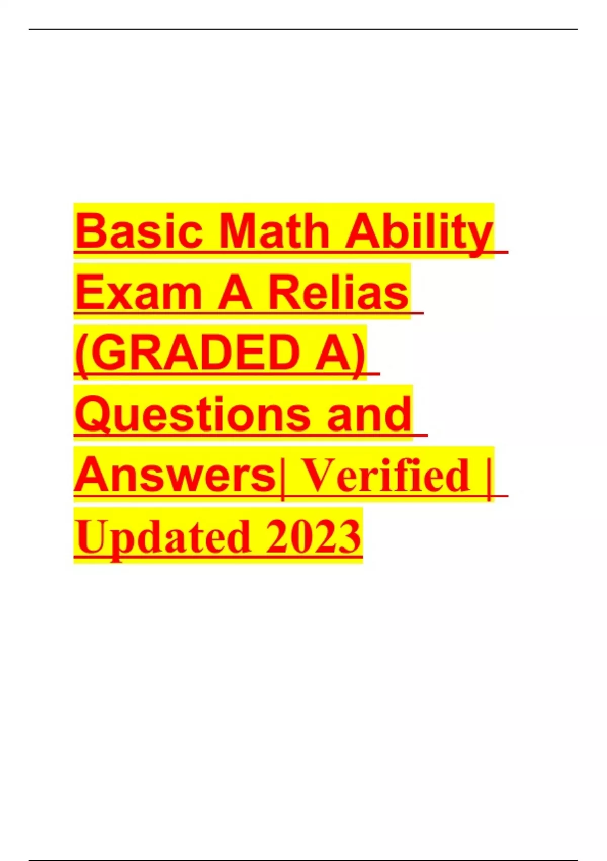 Basic Math Ability Exam A Relias | Questions with 100% Correct Answers ...