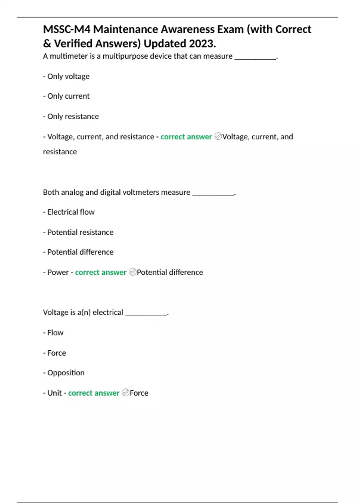 MSSC-M4 Maintenance Awareness Exam (with Correct & Verified Answers ...
