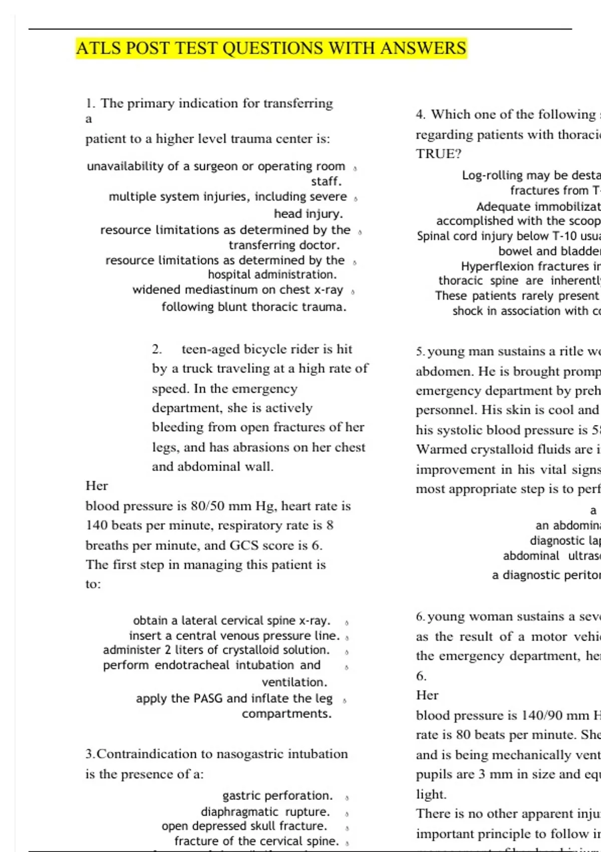 ATLS POST TEST QUESTIONS WITH ANSWERS ATLSWERS Stuvia US