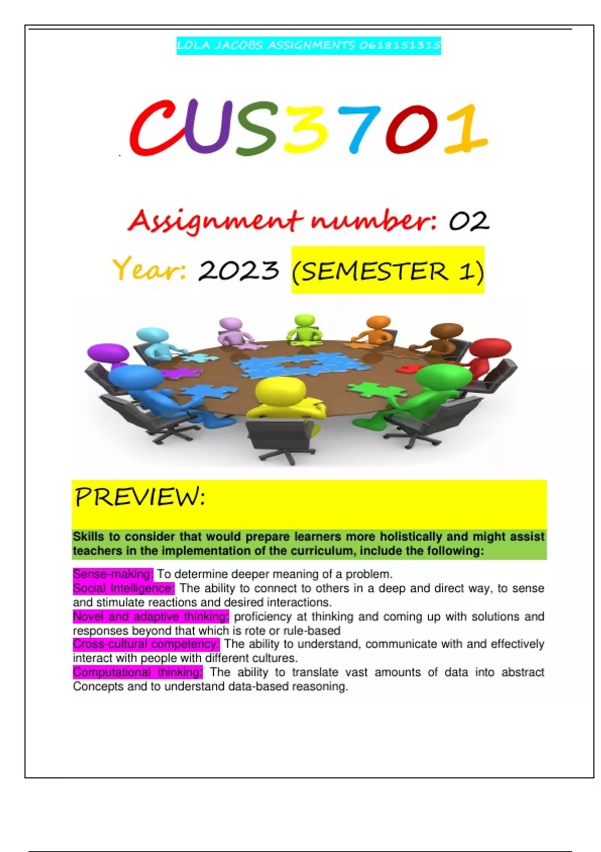 CUS3701 ASSIGNMENT 2 S1 2023 - CUS3701- CURRICULUM STUDIES - Stuvia SA