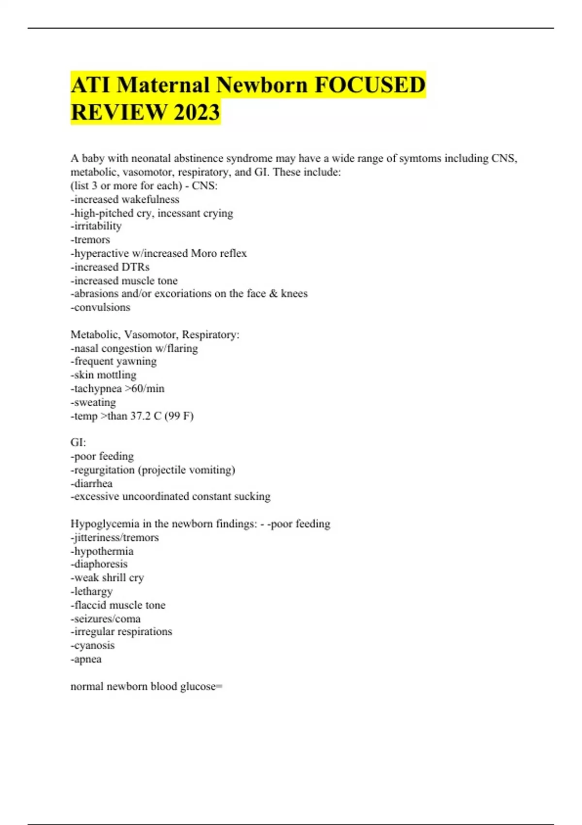ATI Maternal Newborn FOCUSED REVIEW 2023 - Maternity newborn - Stuvia US
