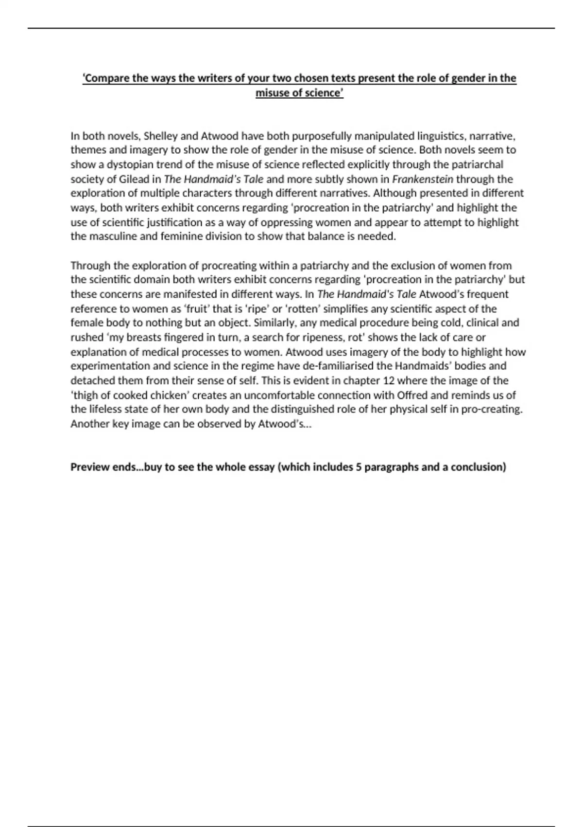 A-level English essay: ‘Compare the ways the writers of your two chosen ...