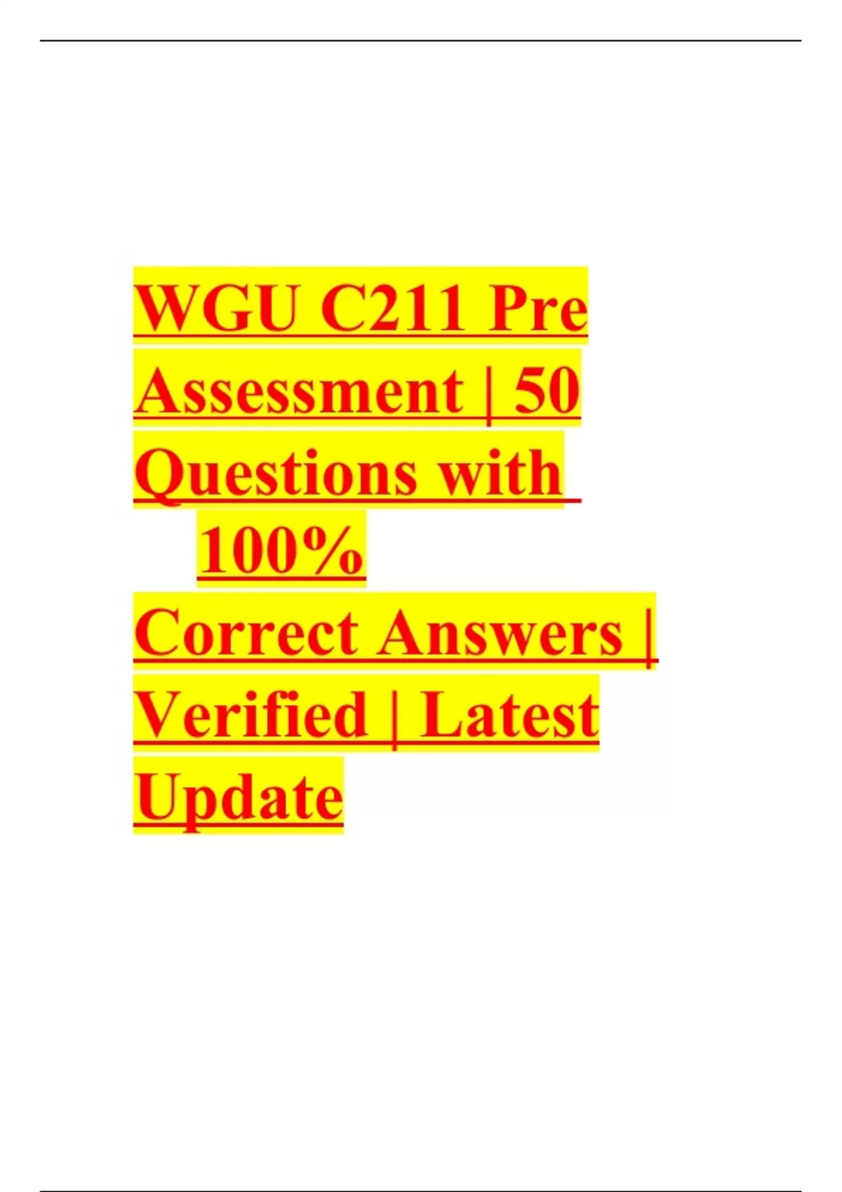 WGU C211 Pre-Assessment | 50 Questions with 100% Correct Answers ...