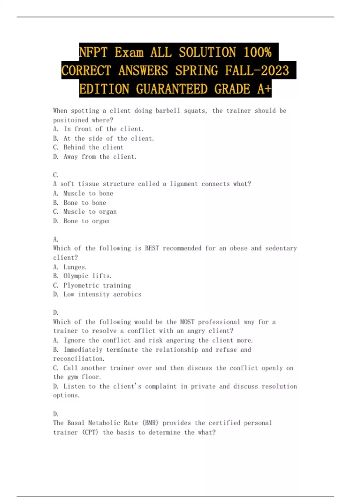 NFPT Exam ALL SOLUTION 100% CORRECT ANSWERS SPRING FALL-2023 EDITION GUARANTEED GRADE A+ - NFPT ...