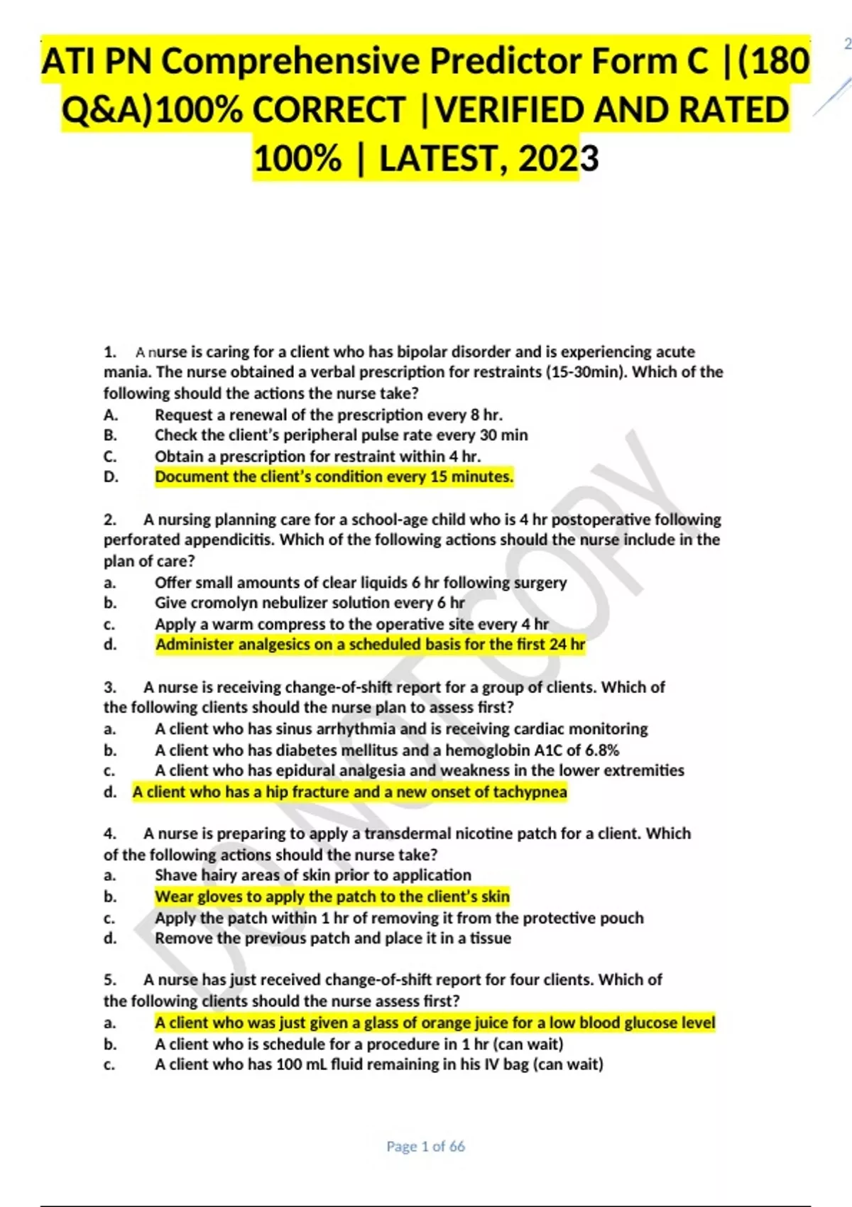 ATI PN Comprehensive Predictor Form C |(180 Q&A)100% CORRECT |VERIFIED ...