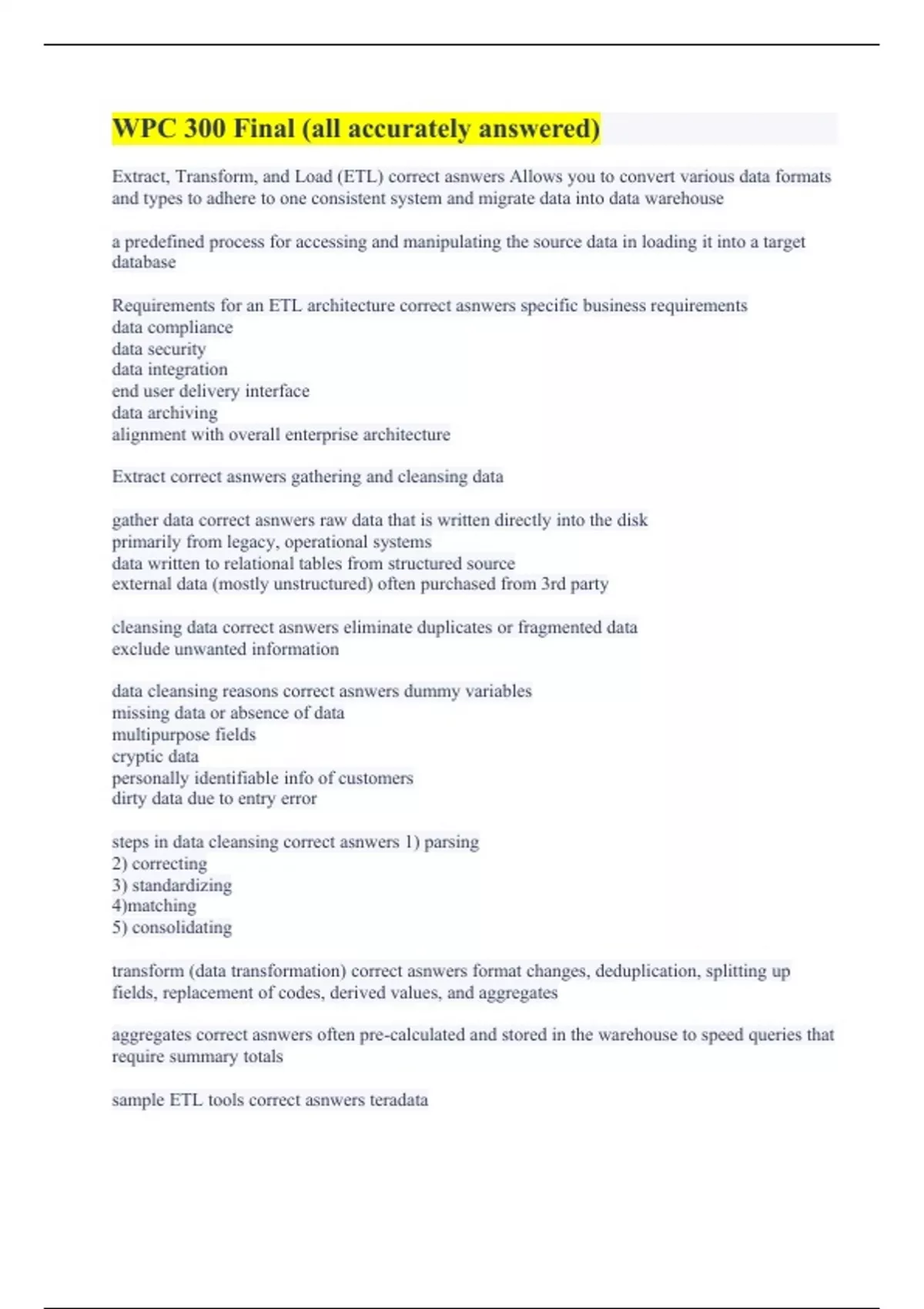 WPC 300 Final (all accurately answered) - WPC 300 - Stuvia US