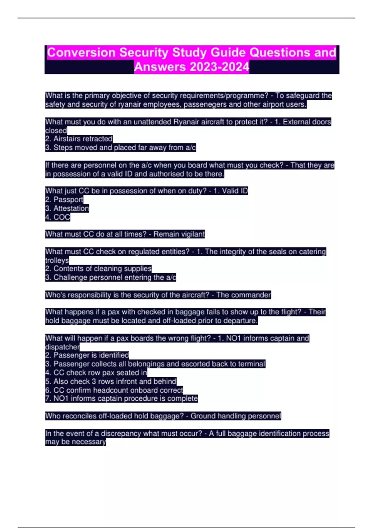 Conversion Security Study Guide Questions and Answers - Security ...