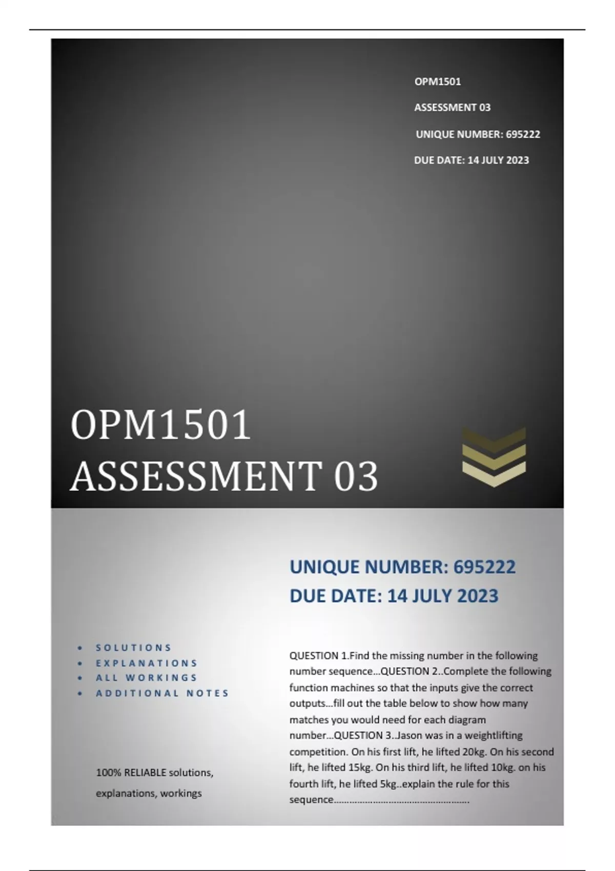 OPM1501 ASSIGNMENT 3 2023 - OPM1501 - Orientation To Intermediate Phase ...