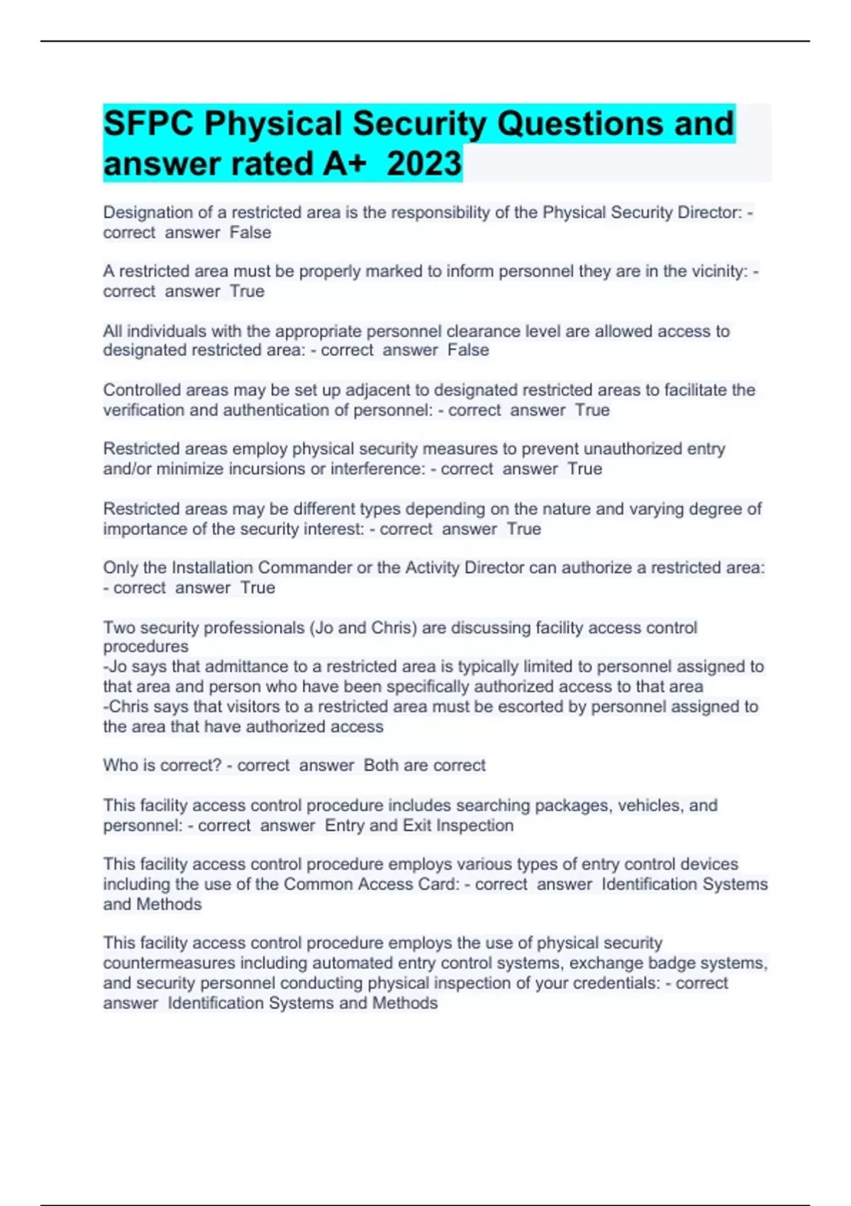 SFPC Physical Security Questions and answer rated A+ 2023 - SFPC ...