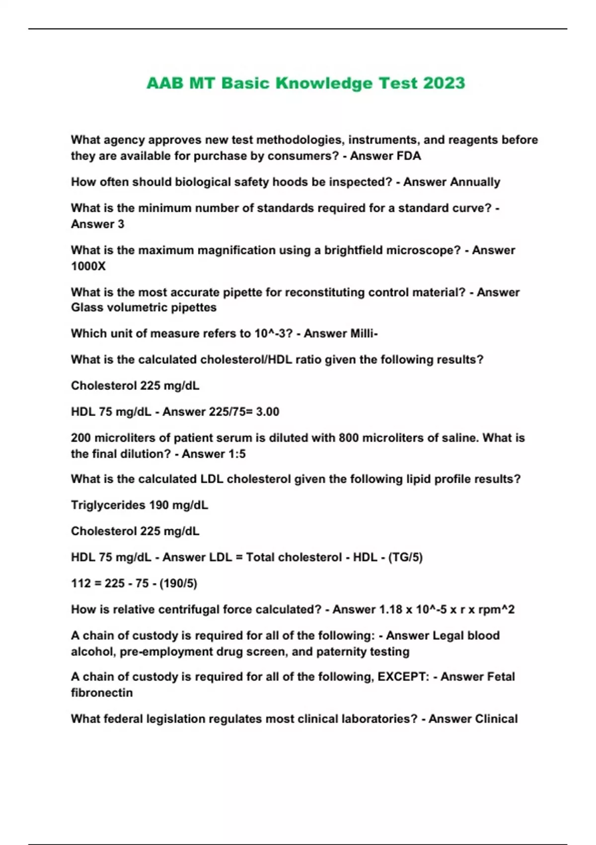 AAB MT Basic Knowledge Test 2023 - AAB MT Basic Knowledge - Stuvia US
