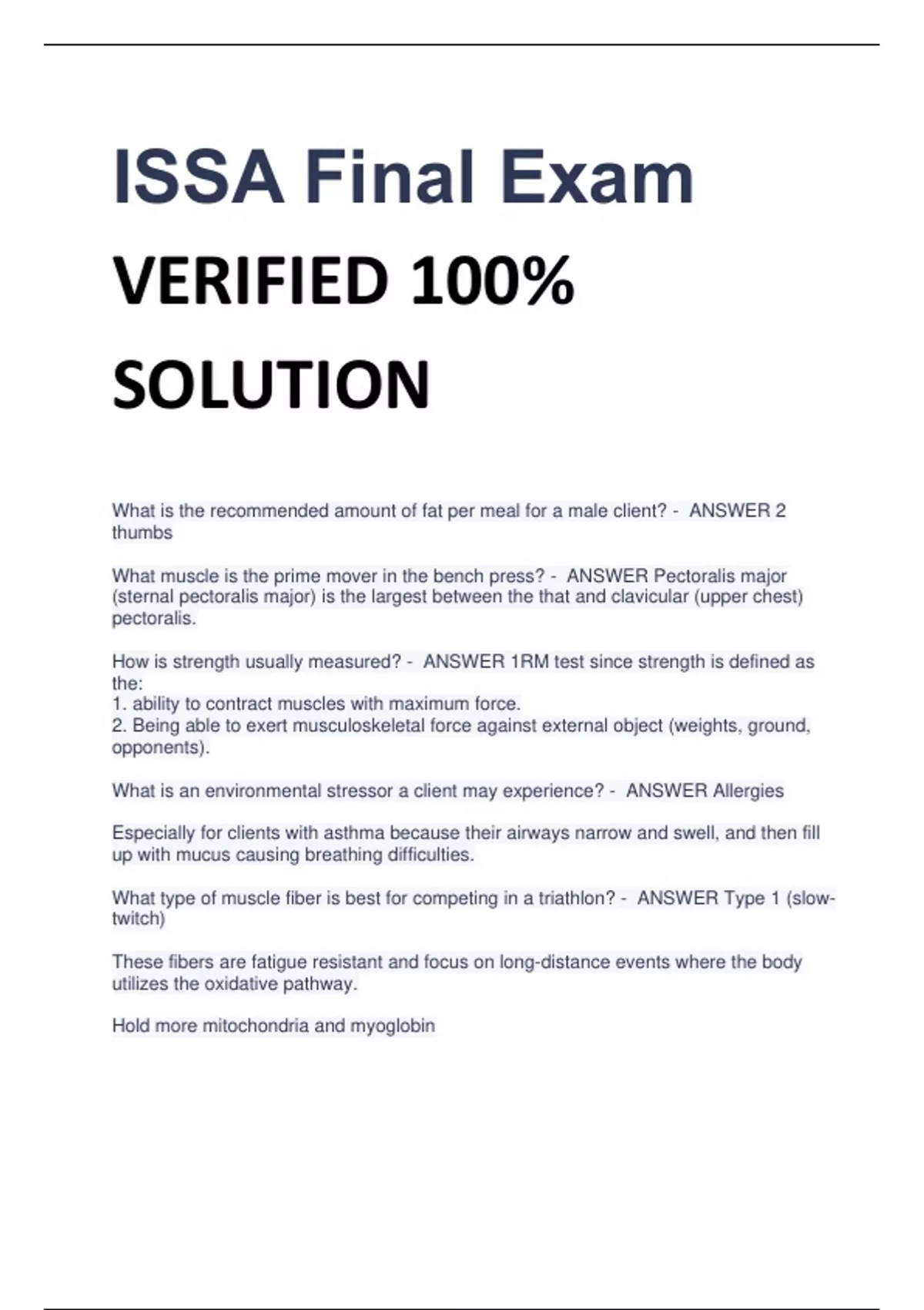 ISSA Final Exam VERIFIED 100% SOLUTION - ISSA - Stuvia US