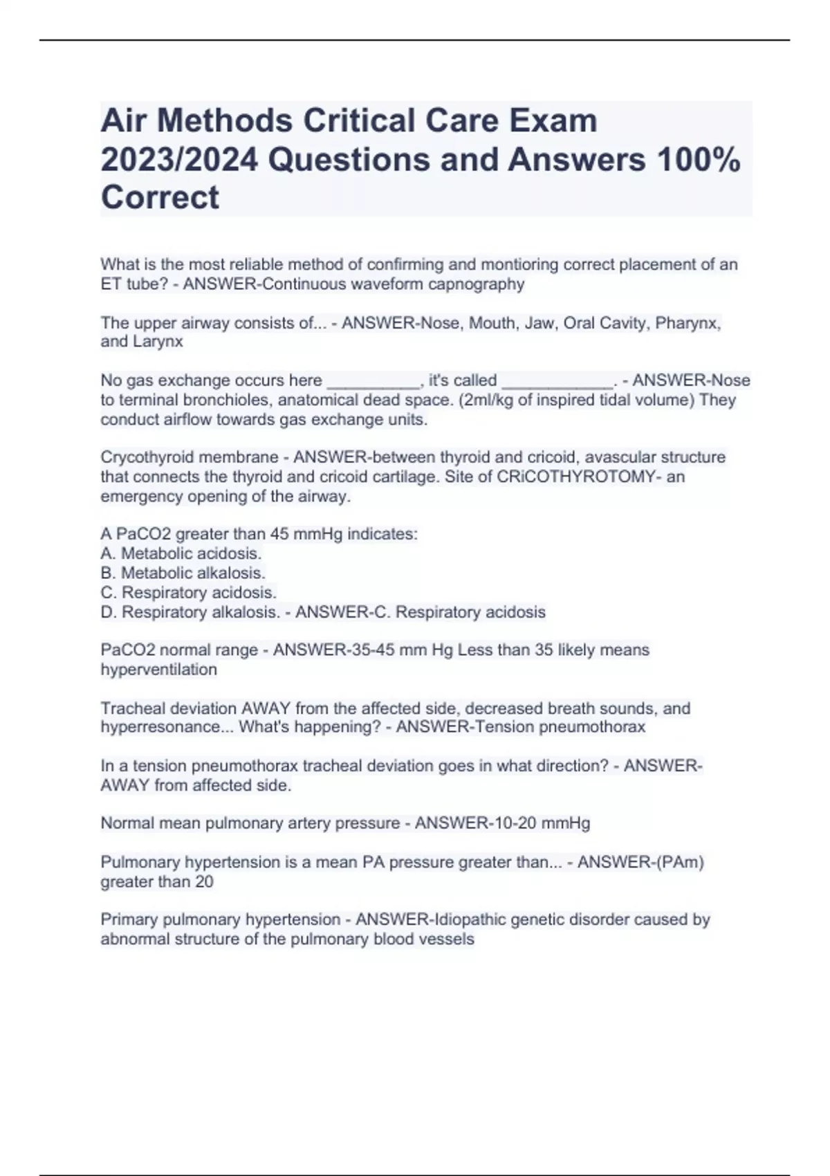 AIR METHODS FULL EXAM BUNDLE WITH COMPLETE SOLUTIONS - Stuvia US