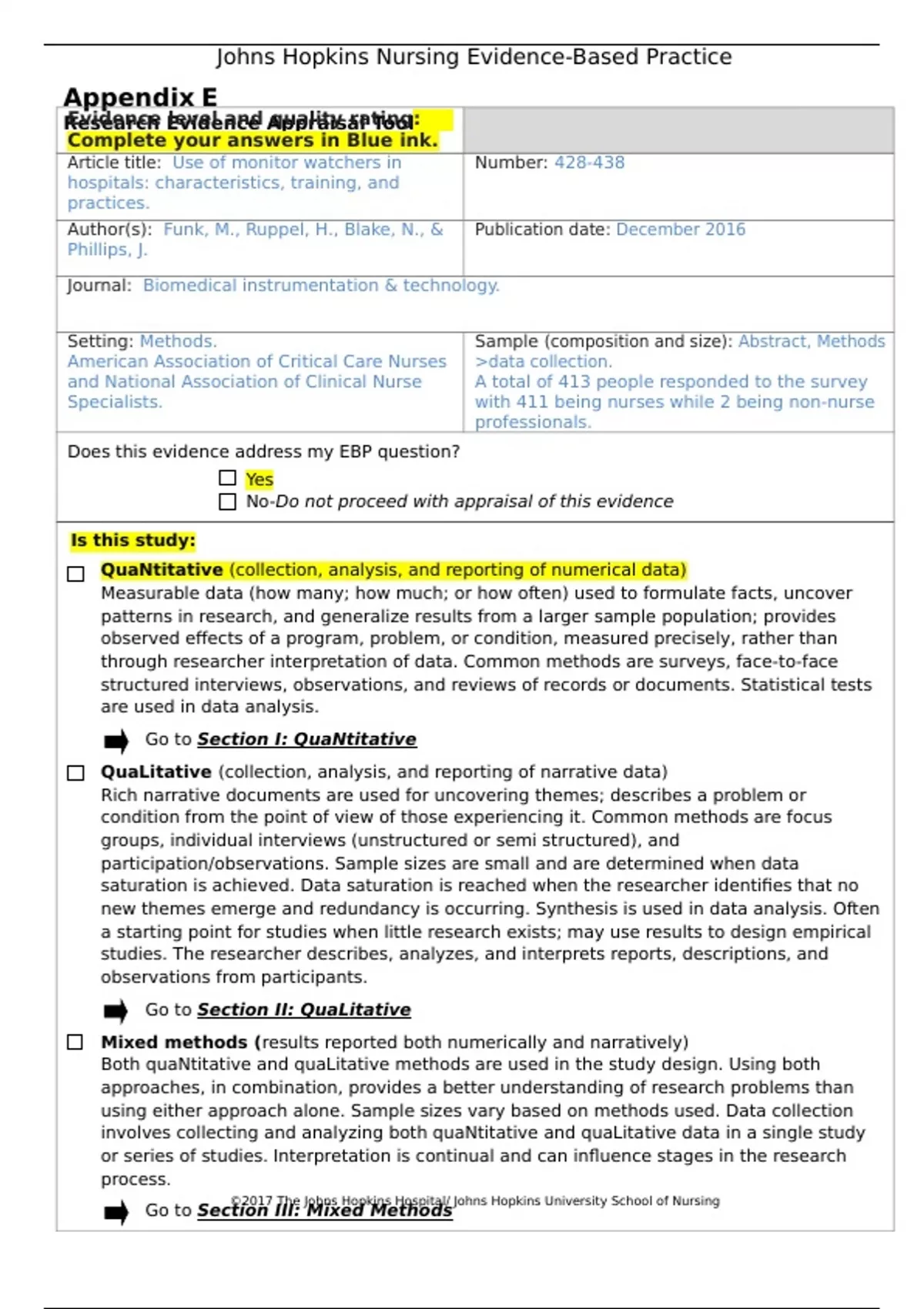 Module 4_Funk_Appendix E Research Appraisal Worksheet - COMPLETED ...