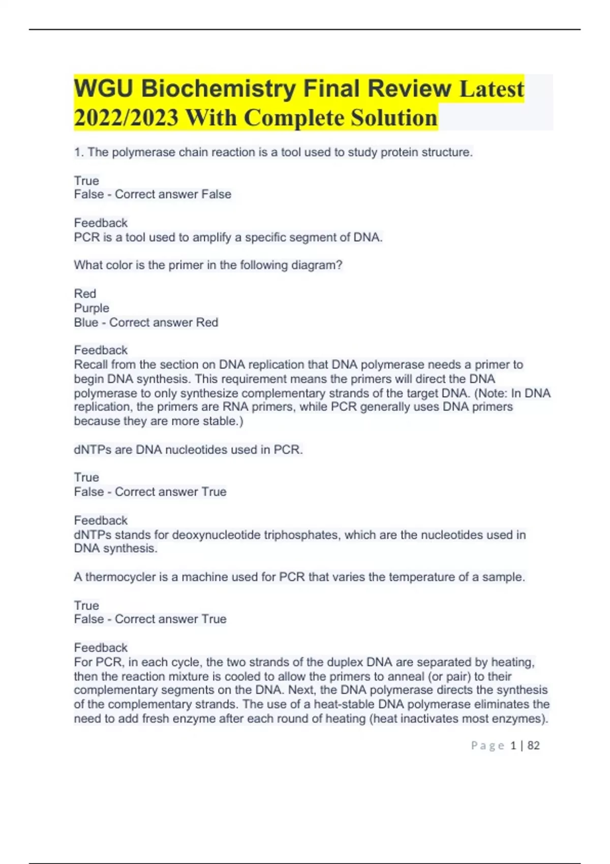 WGU Biochemistry Final Review Latest 2022/2023 With Complete Solution ...