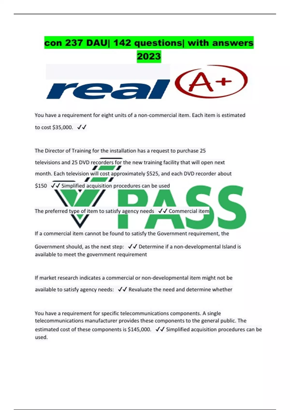 con 237 DAU| 142 questions| with answers 2023 con 237 DAU Exam ...