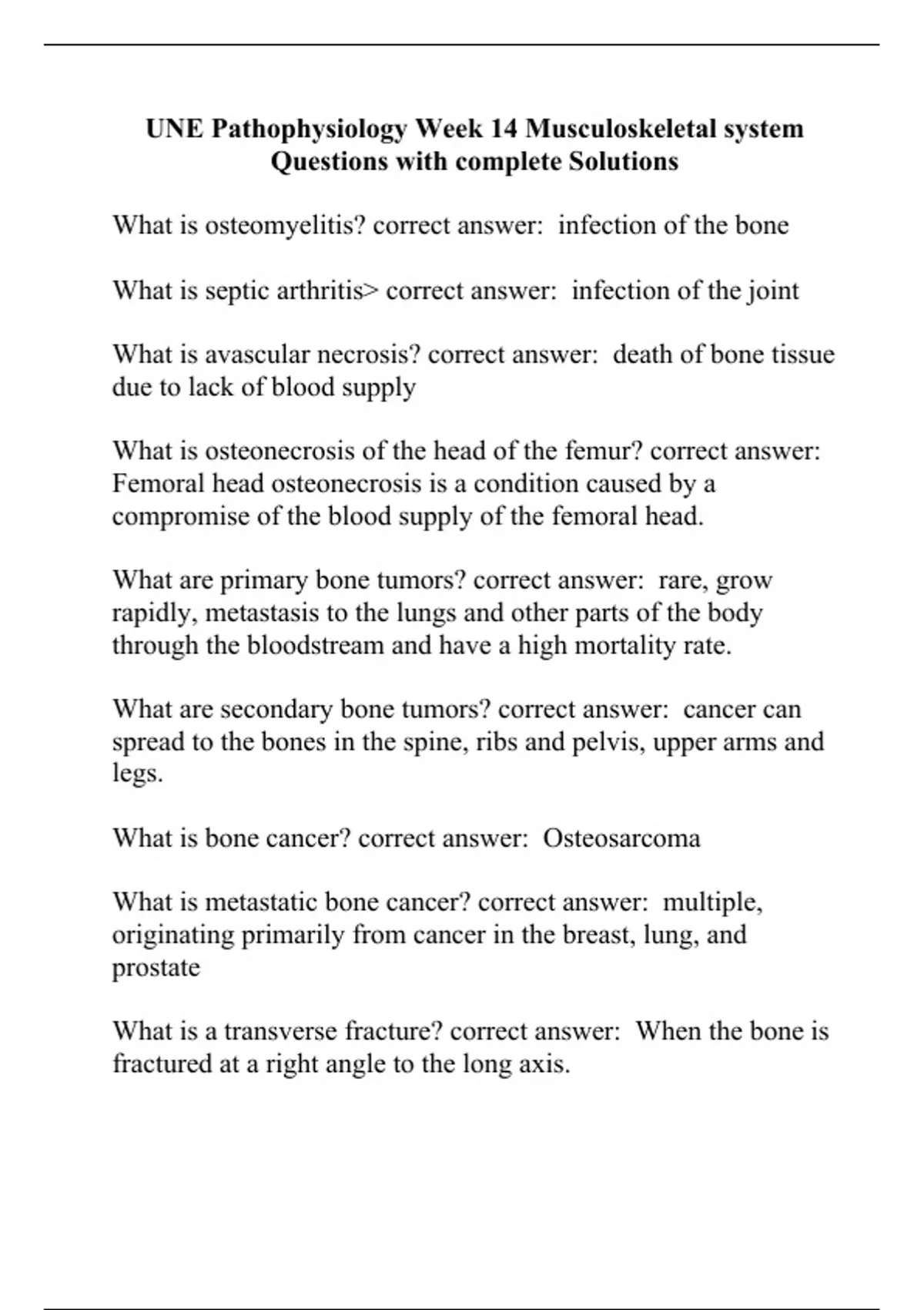 UNE Pathophysiology Week 14 Musculoskeletal system Questions with ...