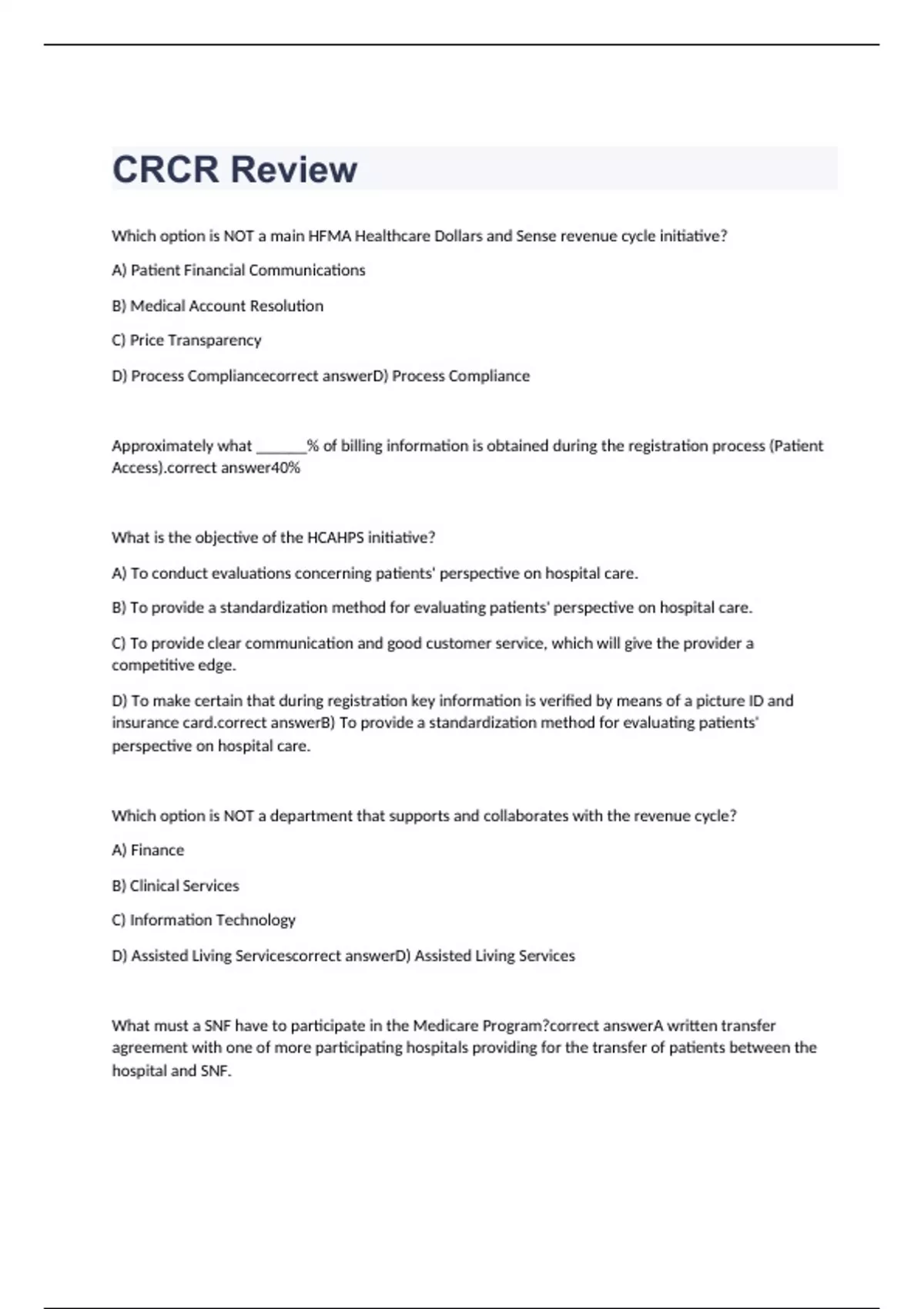 CRCR Review exam 2023 with well completed solutions - CRCR - Stuvia US