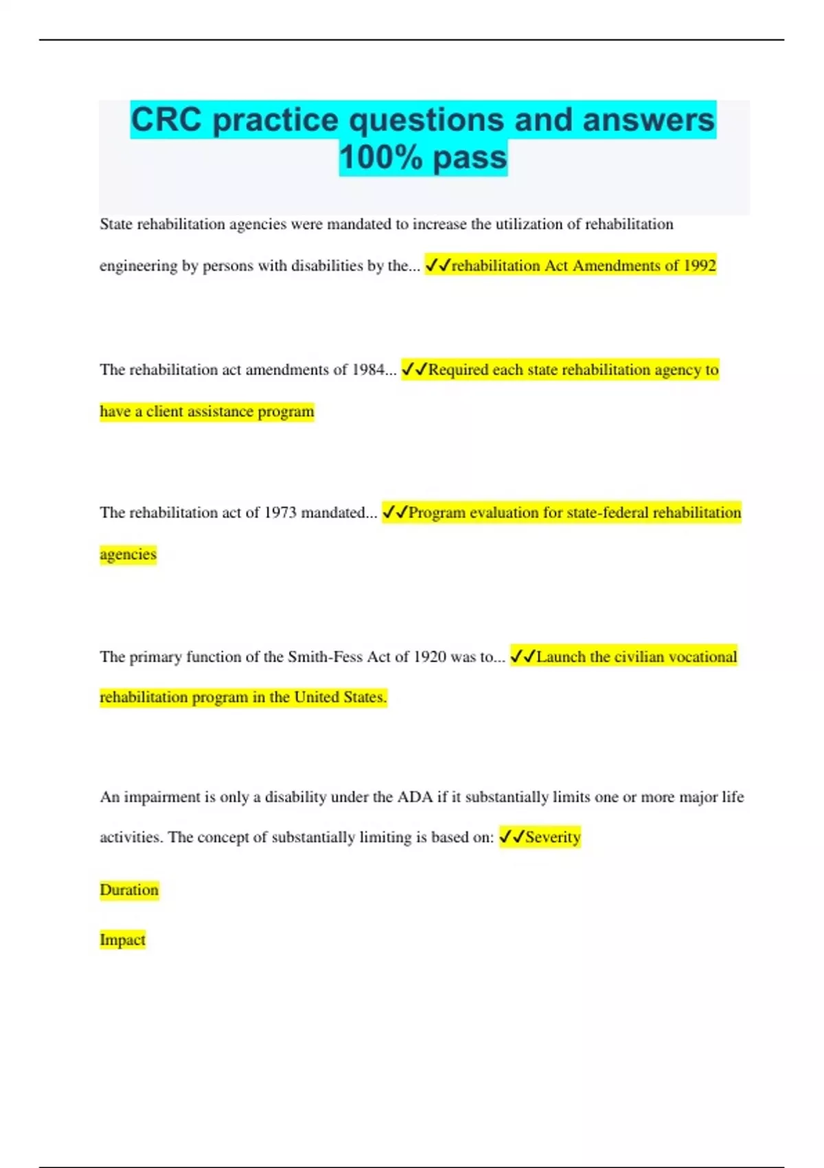 CRC practice questions and answers 100% pass - CRC - Stuvia US