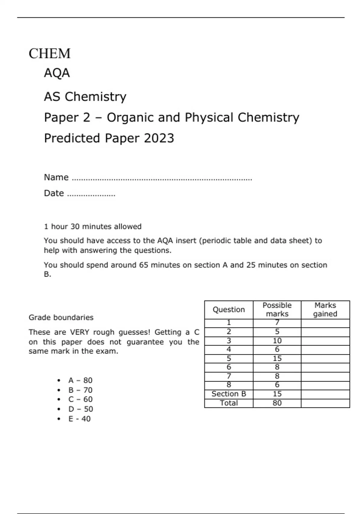 AQA AS Chemistry Paper 2 FINAL QUESTION PAPER AND MARK SCHEME – Organic ...