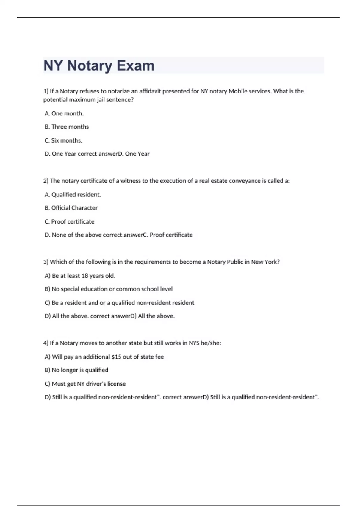 NY Notary Exam 2023 with 100% correct answers - NY Notary - Stuvia US