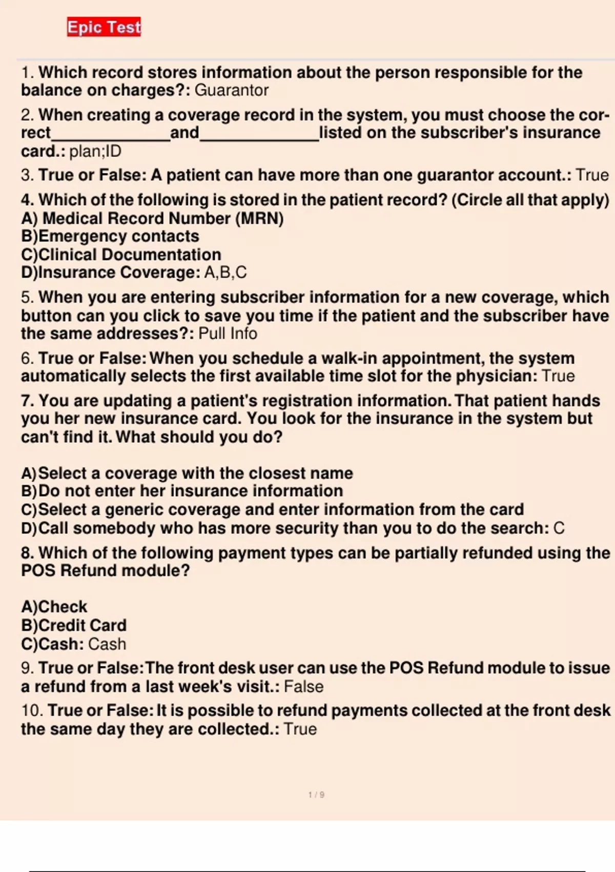 Epic Test 1. Which record stores information about the person ...