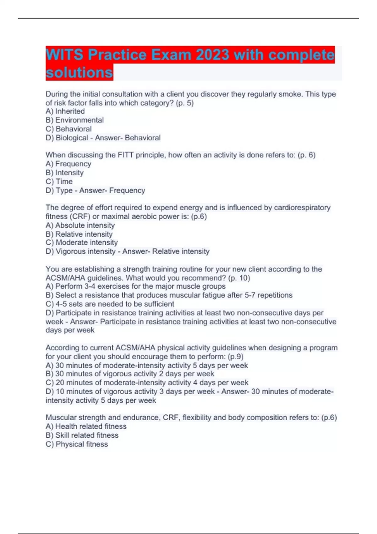 WITS Practice Exam 2023 with complete solutions - WITS - Stuvia US