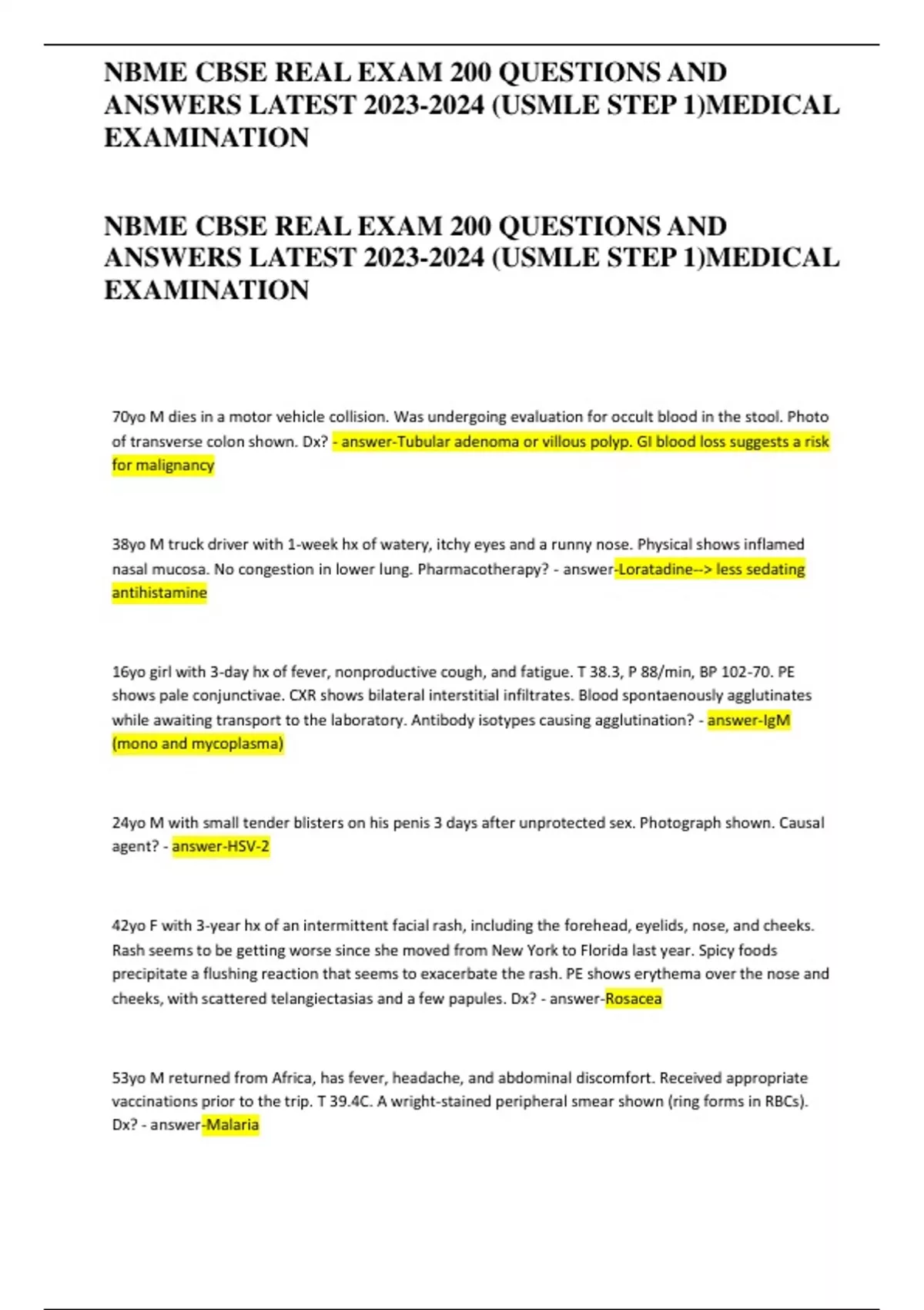 NBME TESTS WITH QUESTIONS AND ANSWERS LATEST WITH COMPLETE SOLUTION ...