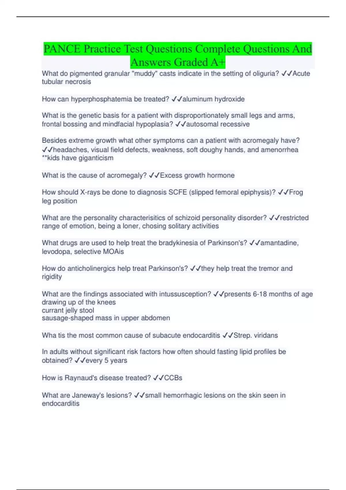 PANCE/PANRE Practice From Smarty Part 1 Questions And Answers With ...