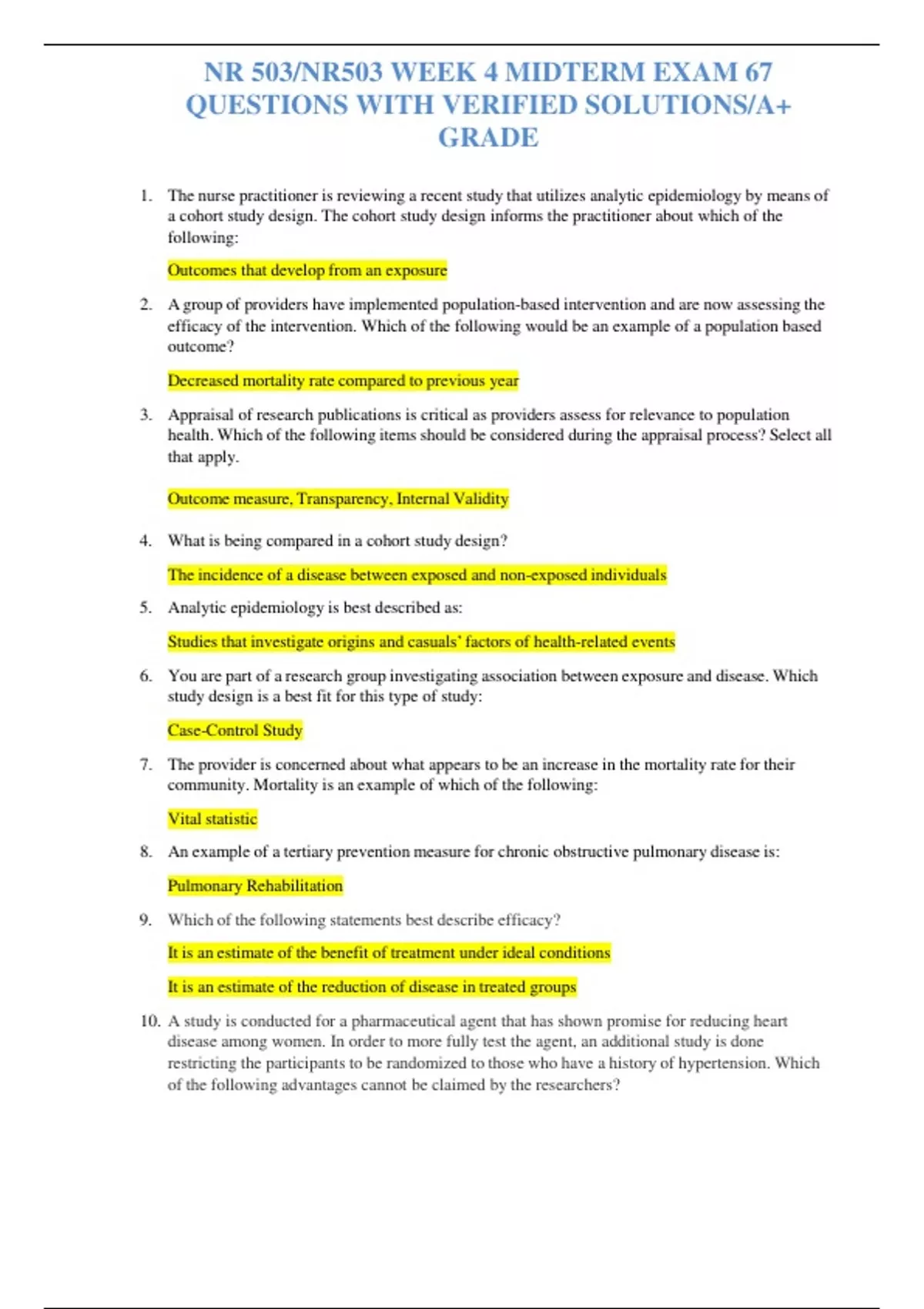 NR 503/NR503 WEEK 4 MIDTERM EXAM 67 QUESTIONS WITH VERIFIED SOLUTIONS/A+ GRADE - NR 503 - Stuvia US