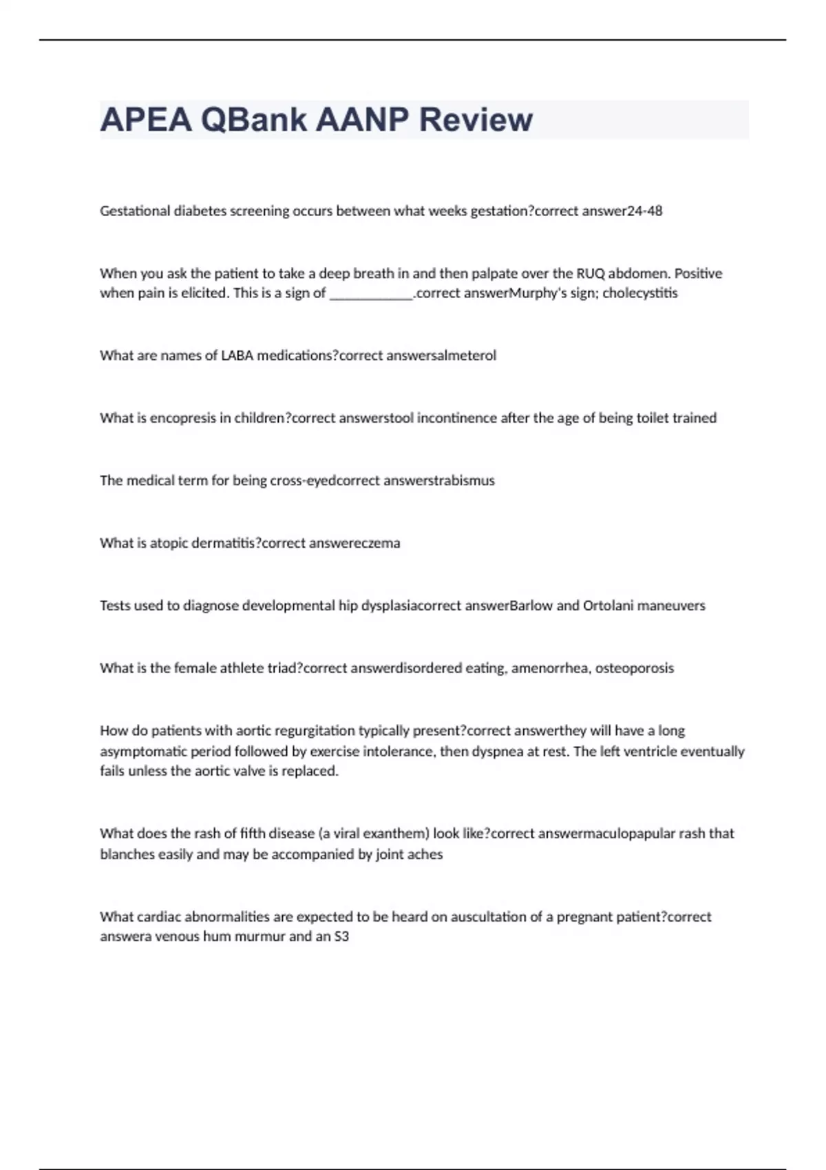 APEA QBank AANP Review questions with complete solutions - AANP - Stuvia US