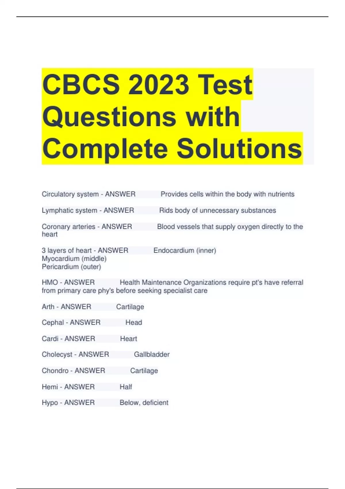 CBCS 2023 Test Questions with Complete Solutions - CBCS - Stuvia US