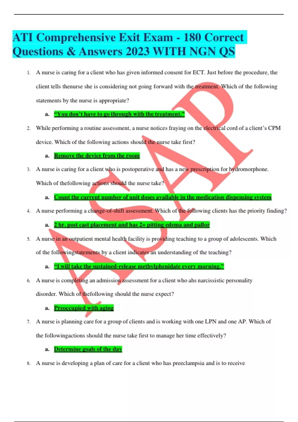 ATI Comprehensive Exit Exam - 180 Correct Questions & Answers 2023 WITH ...