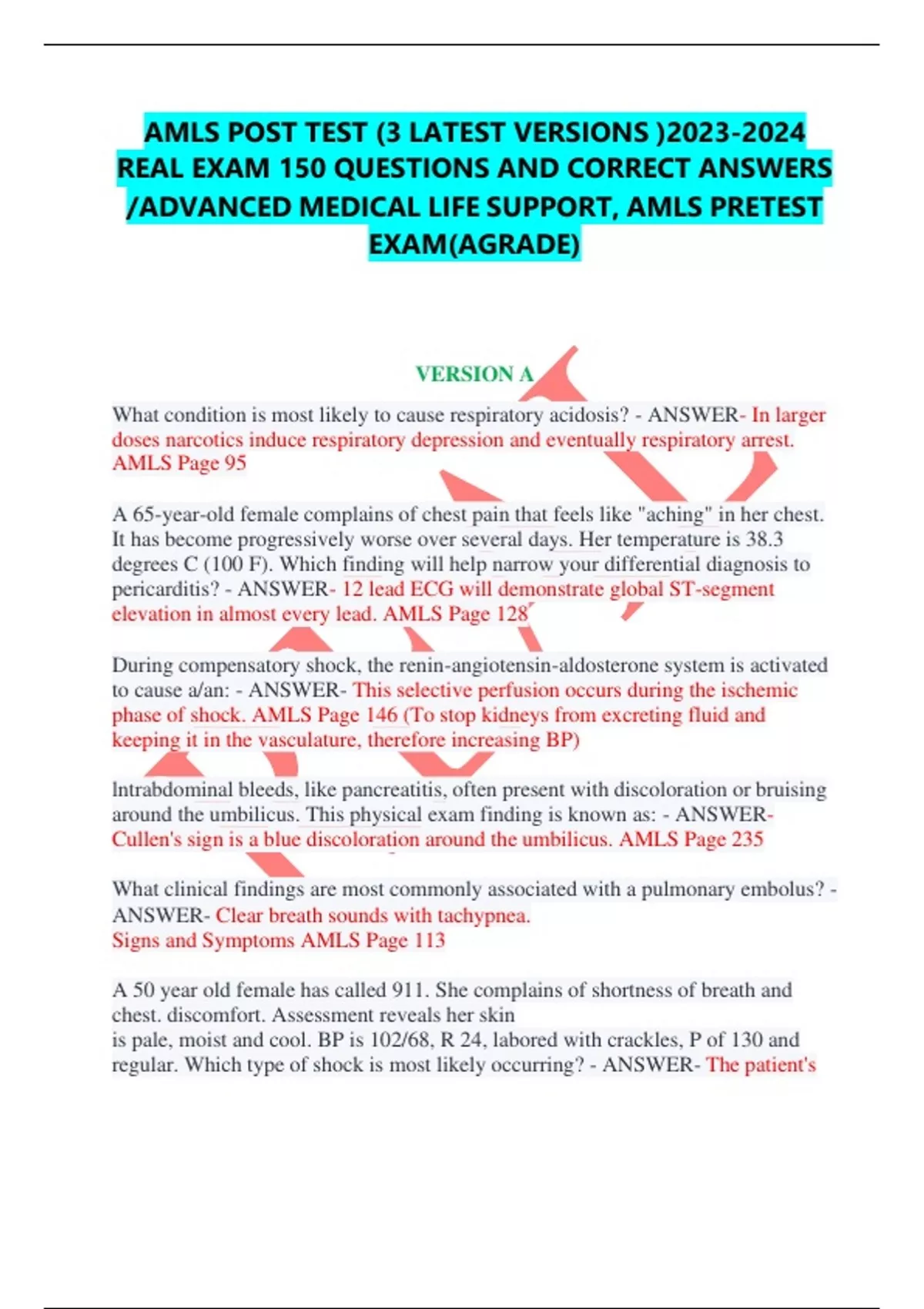 AMLS POST TEST (3 LATEST VERSIONS ) REAL EXAM 150 QUESTIONS AND CORRECT ...